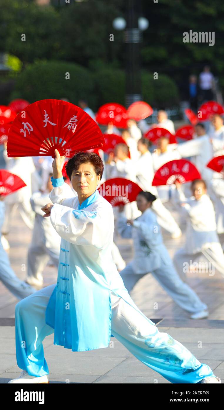 Elder people are doing Tai Chi in People's Square, Chongqing, China, 26 ...