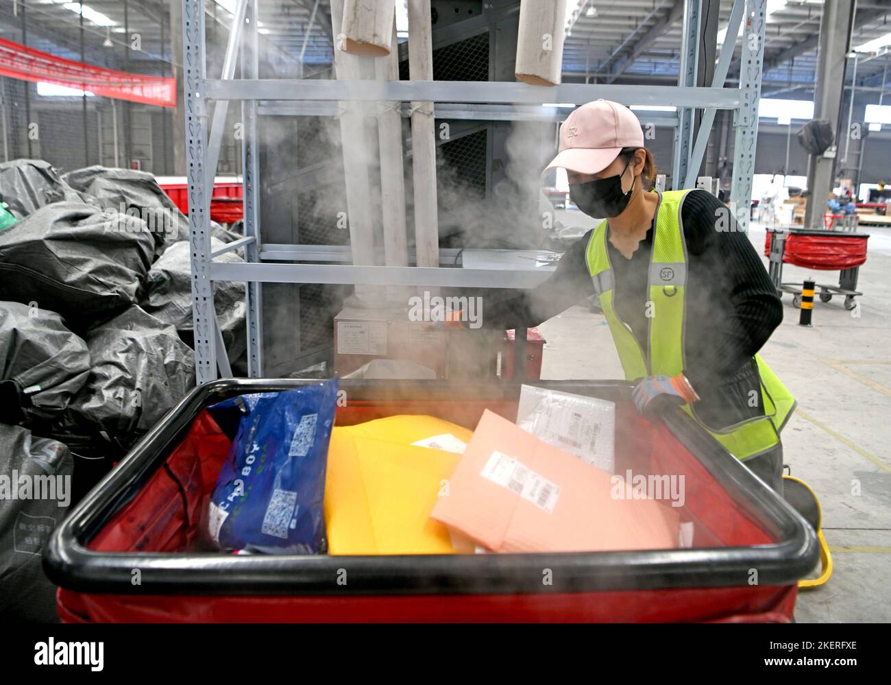 The Shunfeng Express workers are sorting parcels in the warehouse ...