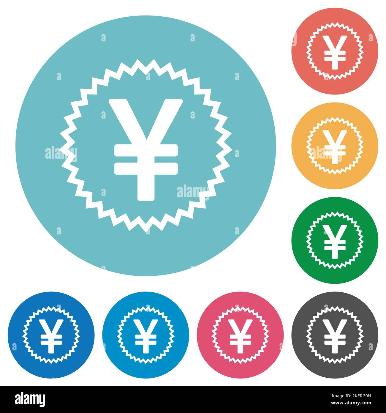 Japanese Yen sticker alternate flat white icons on round color ...