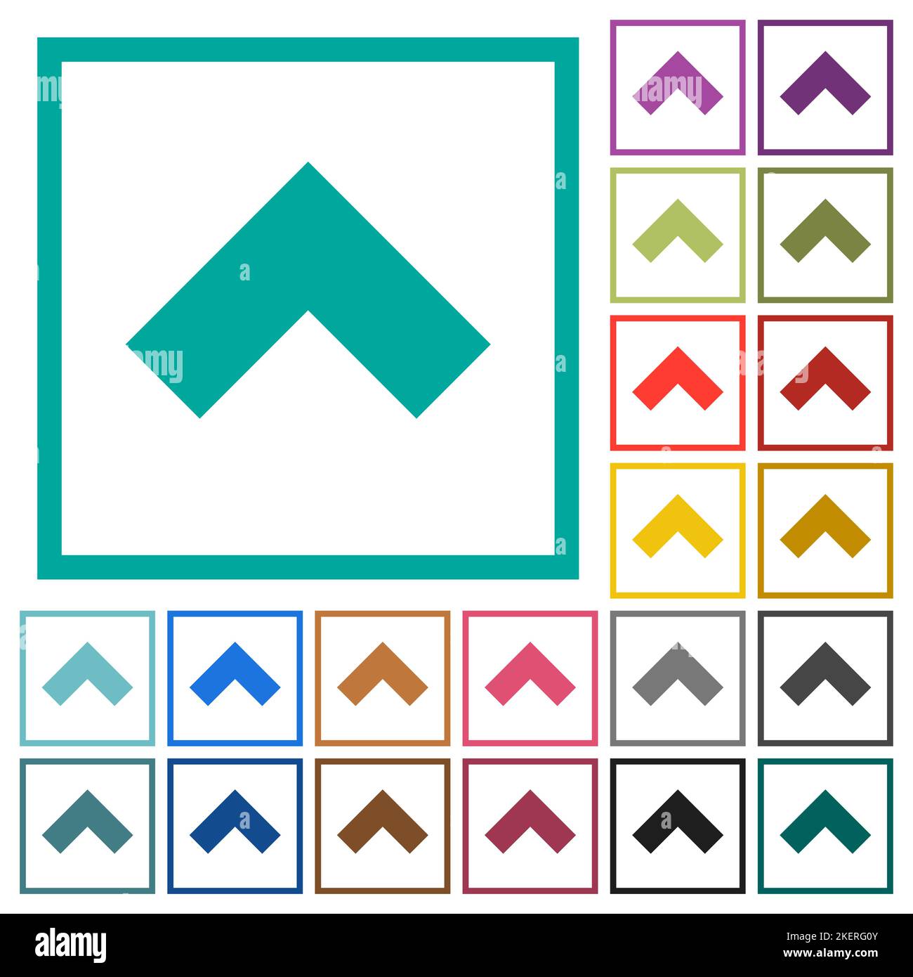 Top angle arrow solid flat color icons with quadrant frames on white ...