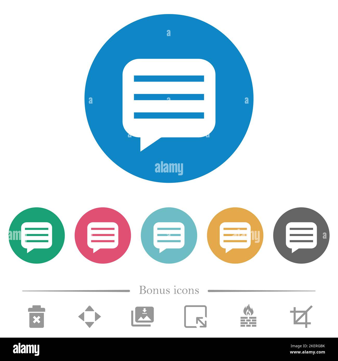 Message box with rows flat white icons on round color backgrounds. 6 ...