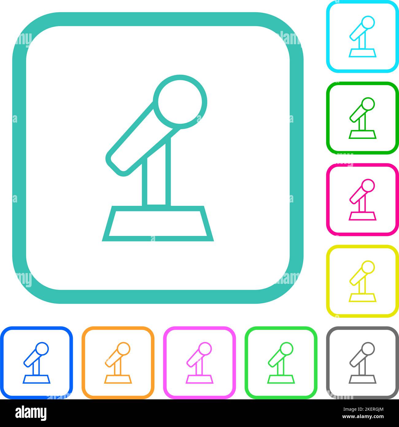 Microphone with stand outline vivid colored flat icons in curved ...