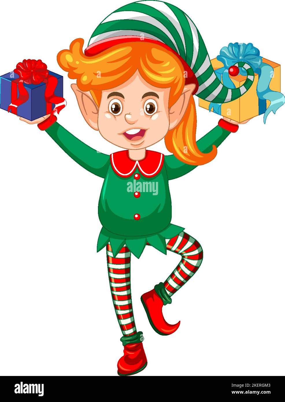 Cute kid wearing elf costume cartoon illustration Stock Vector Image ...