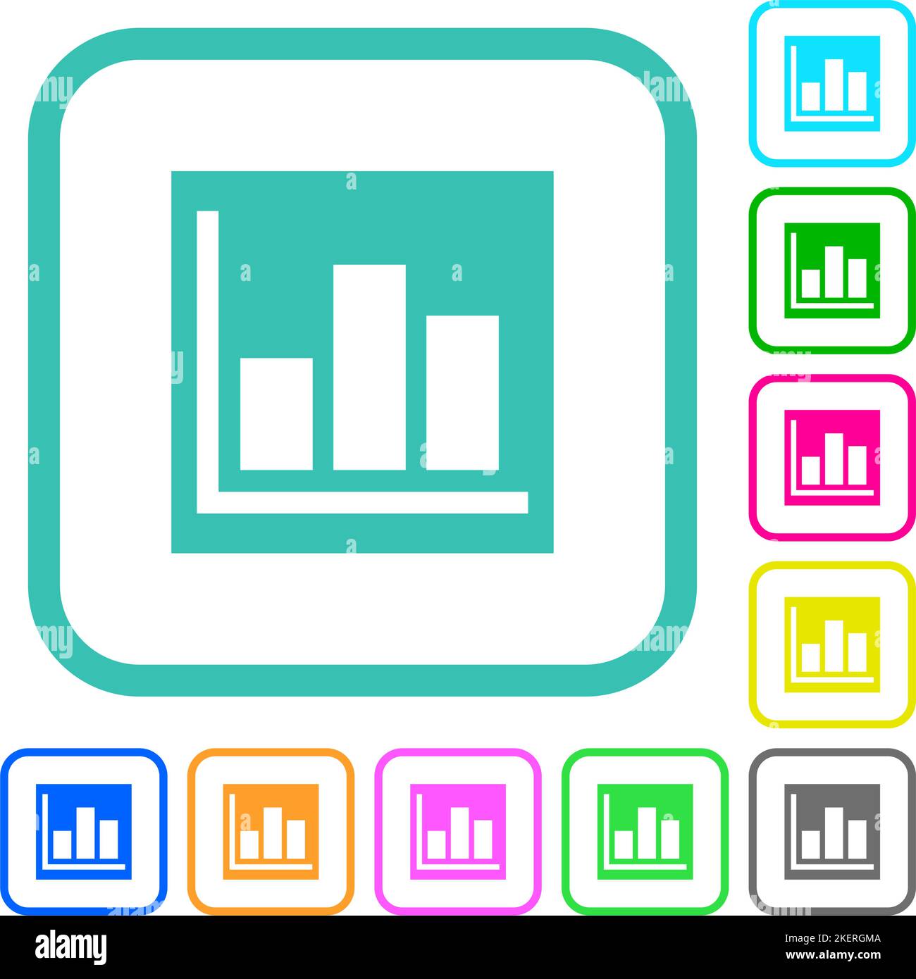 Bar graph statistics solid vivid colored flat icons in curved borders ...