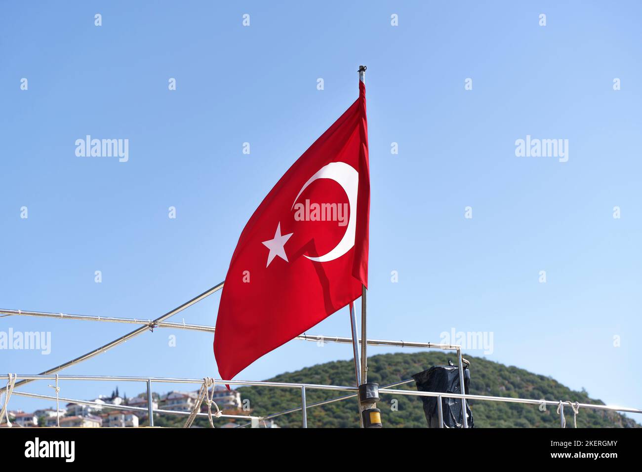 Turkish flag background. Red textile flag of Turkey on the streets of ...