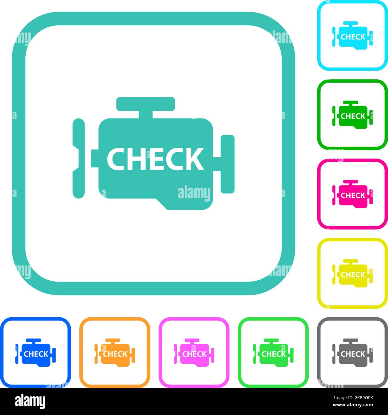 Check engine symbol vivid colored flat icons in curved borders on white ...