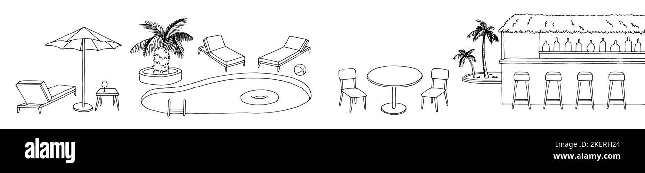 Swimming pool graphic black white landscape sketch long illustration ...