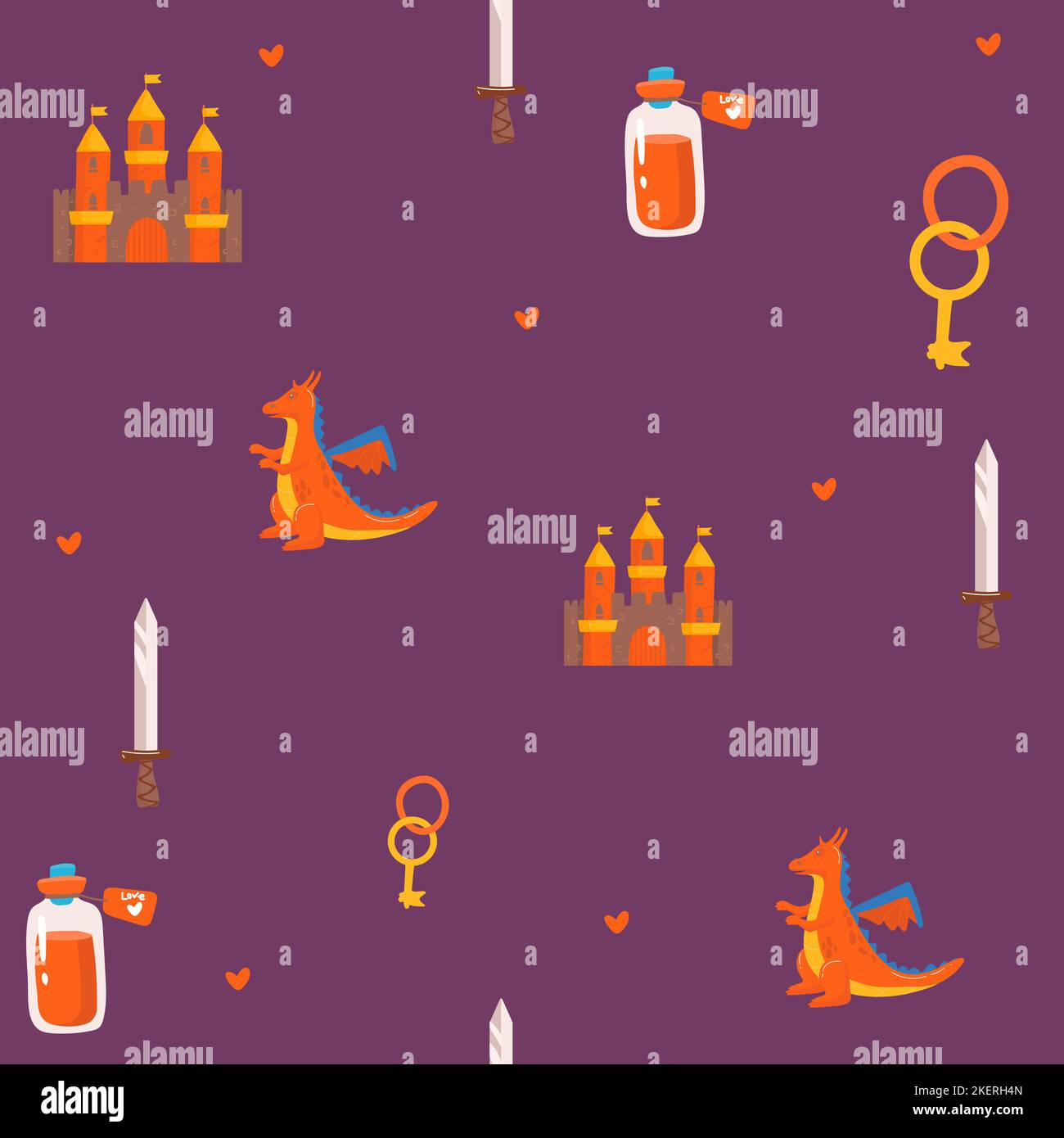 Little princess seamless pattern. Bright pink, gray, cream colors ...