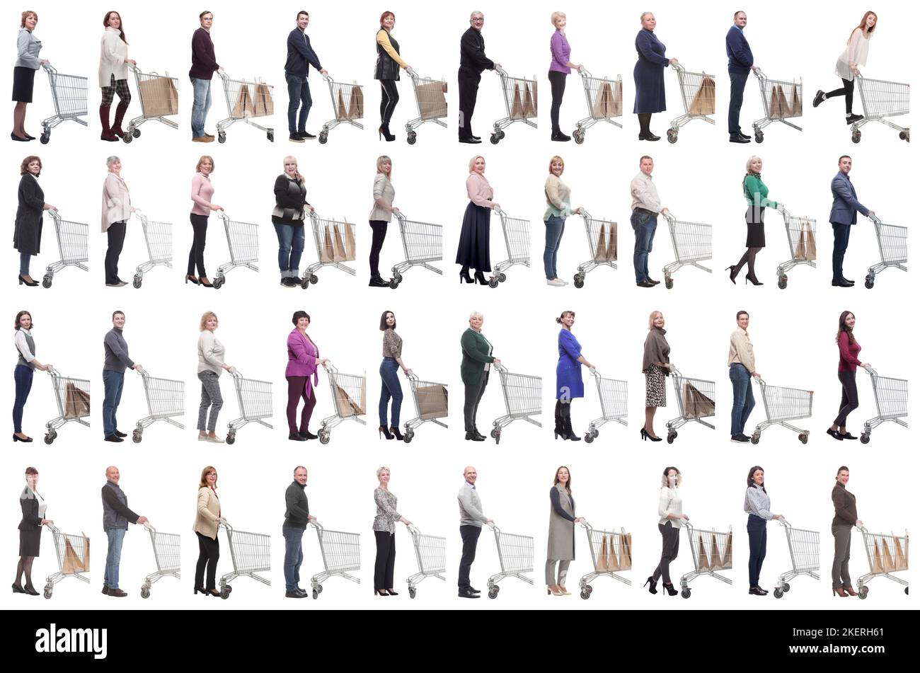 group of people with cart looking at camera isolated Stock Photo - Alamy