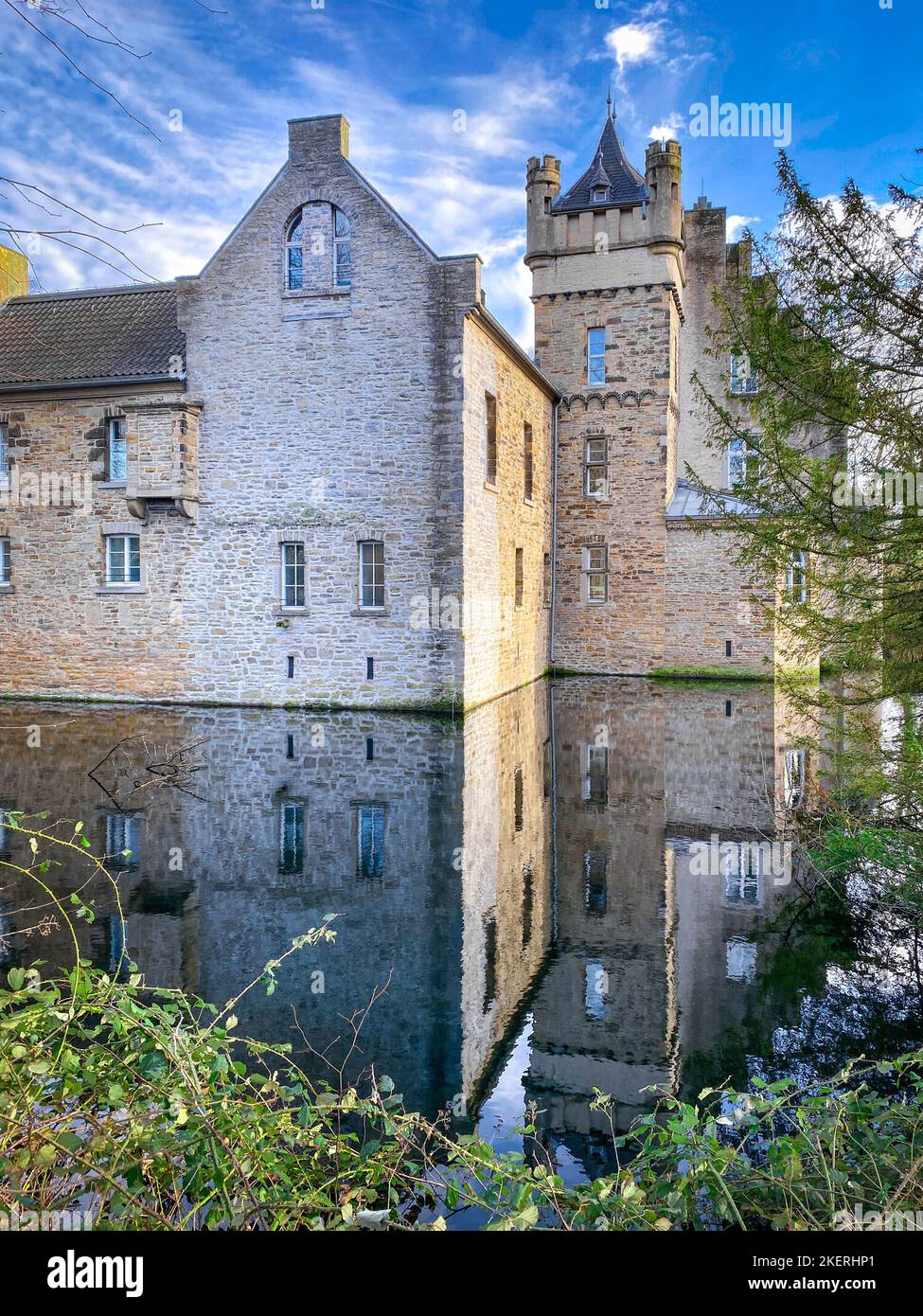 water castle with trees and reflections in water Stock Photo - Alamy