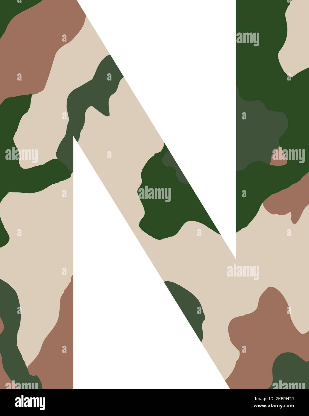 English alphabet letter N, khaki style isolated on white background ...