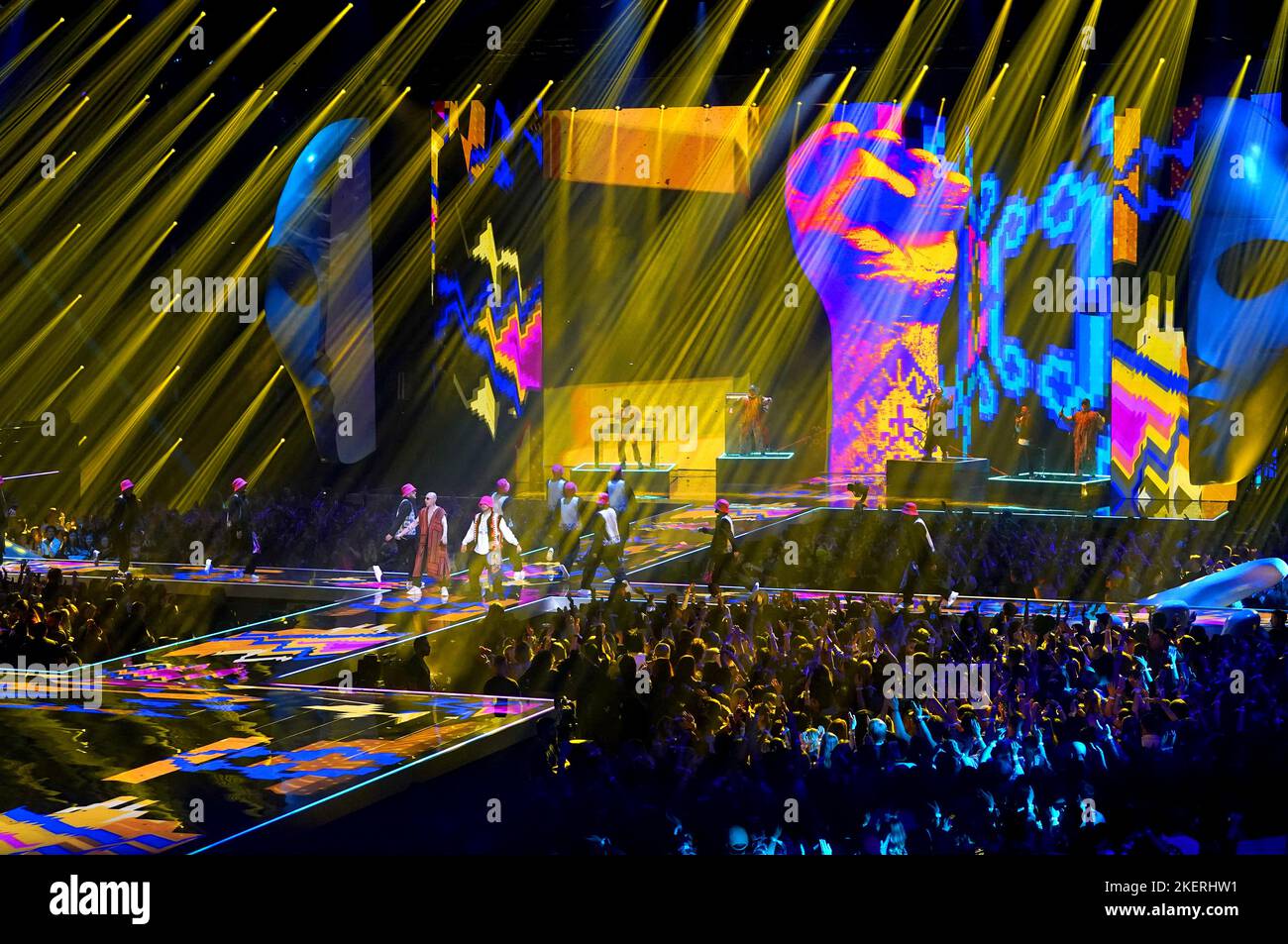 Kalush Orchestra perform on stage at the MTV Europe Music Awards 2022 ...
