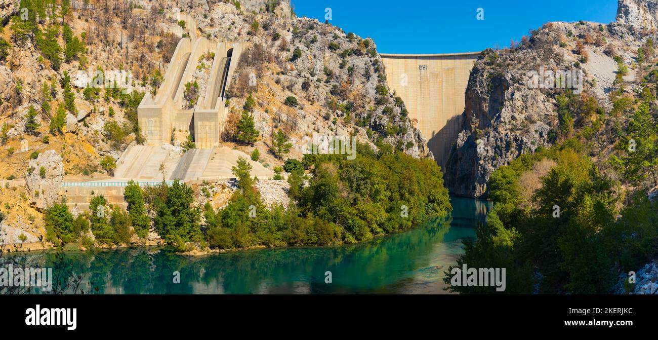 10.13.2022 - Manavgat, Turkey - Panoramic view of Olympinar Lake Dam ...