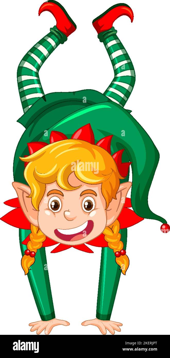 Cute kid wearing elf costume cartoon illustration Stock Vector Image ...