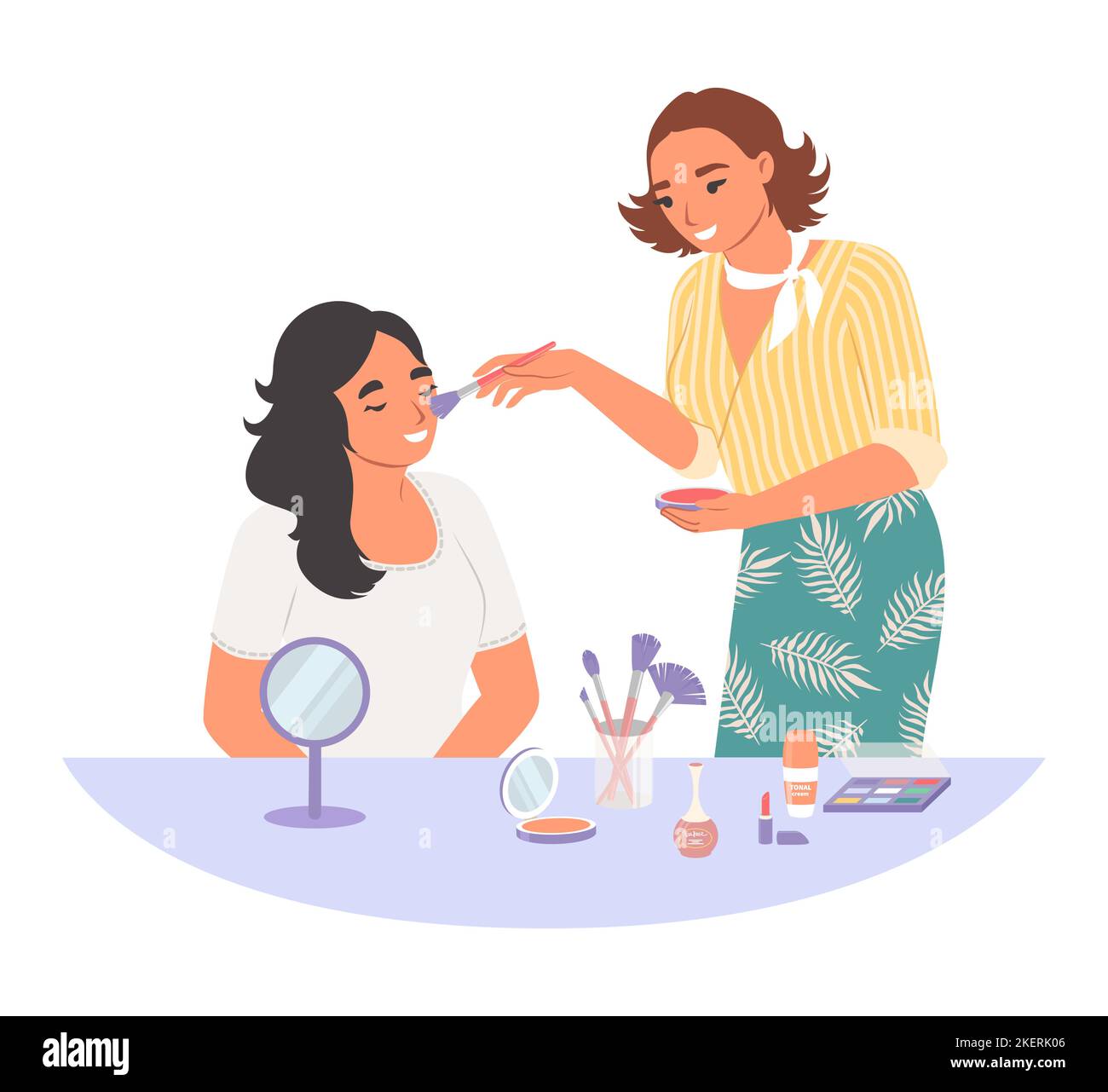 Makeup salon with artist stylist and client vector illustration. Mirror ...