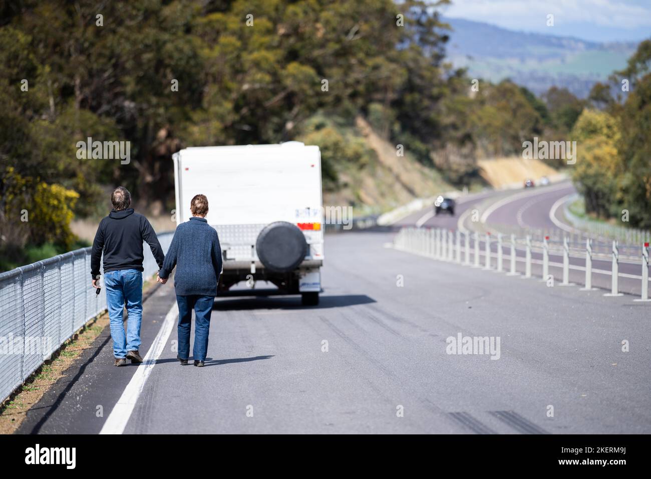 retired couple caravaning and camping in holidays in outback australia ...