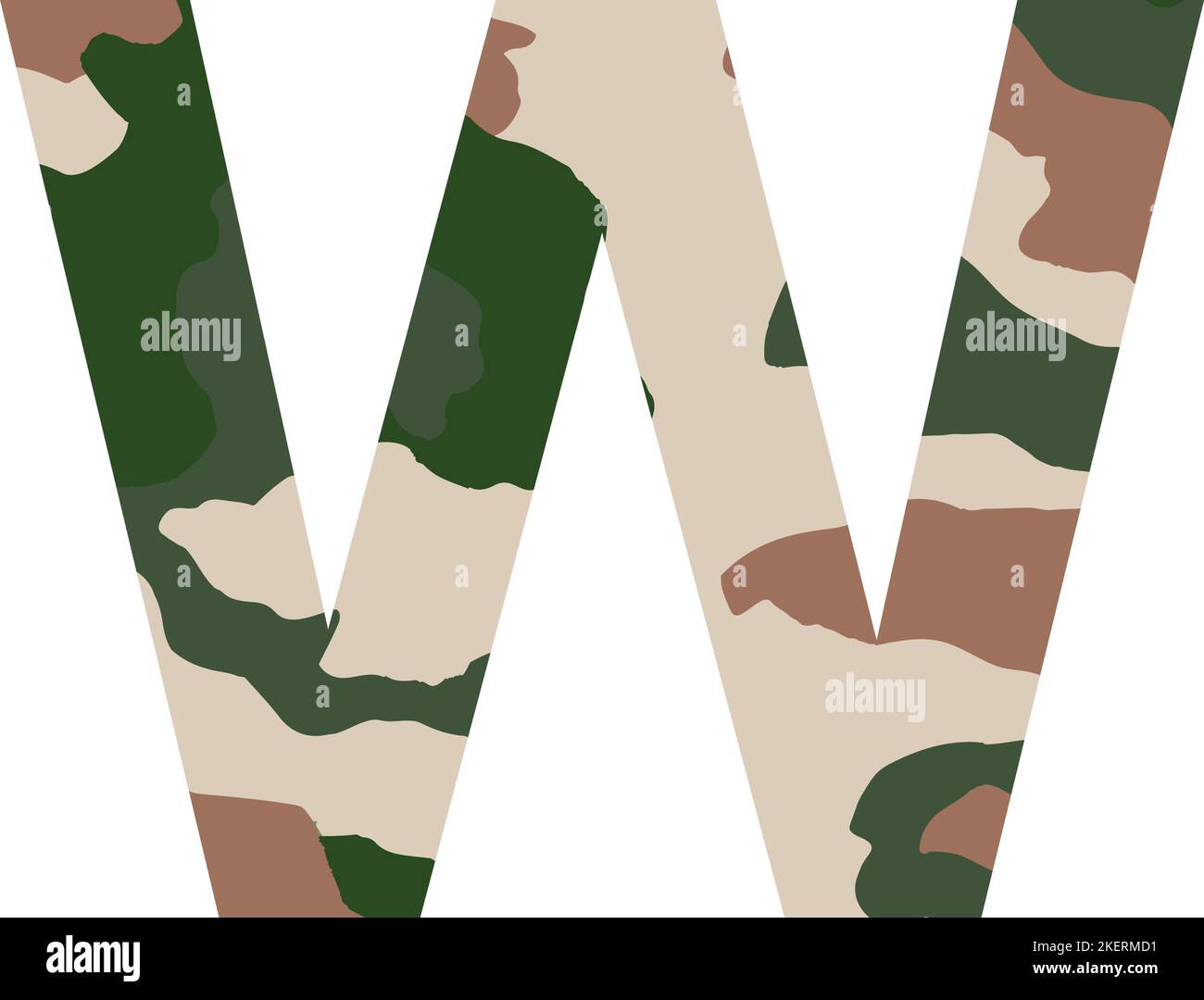 English alphabet letter W, khaki style isolated on white background - Vector illustration Stock ...