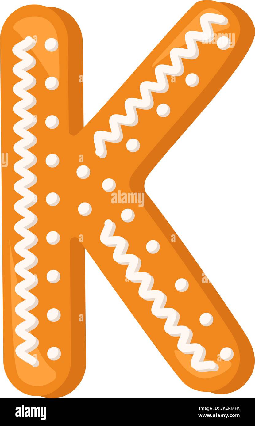 Letter K made from glazed gingerbread. Festive font, symbol of Happy ...