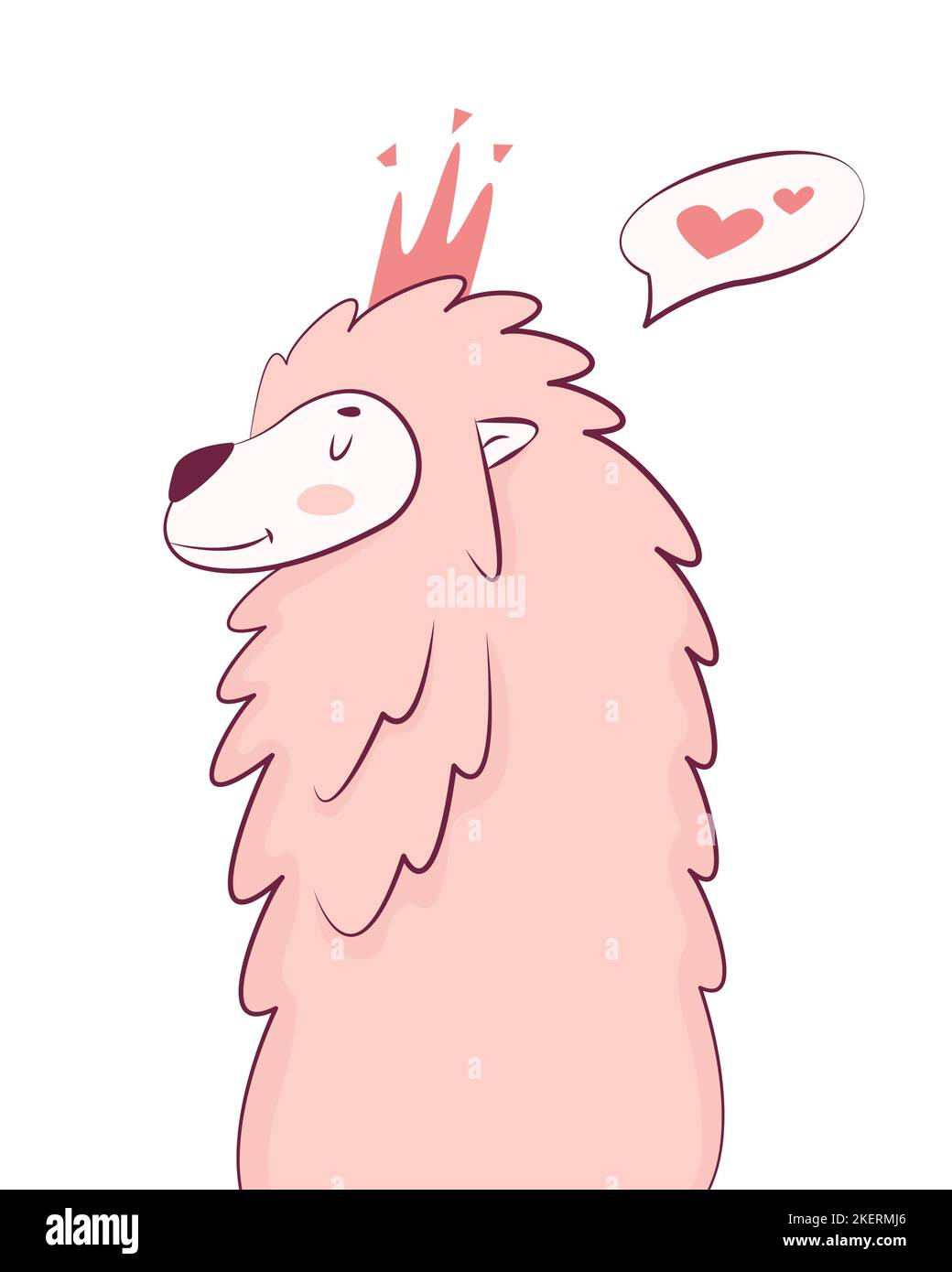 Pink monochrome vector flat illustration. Cute and fluffy cartoon ...