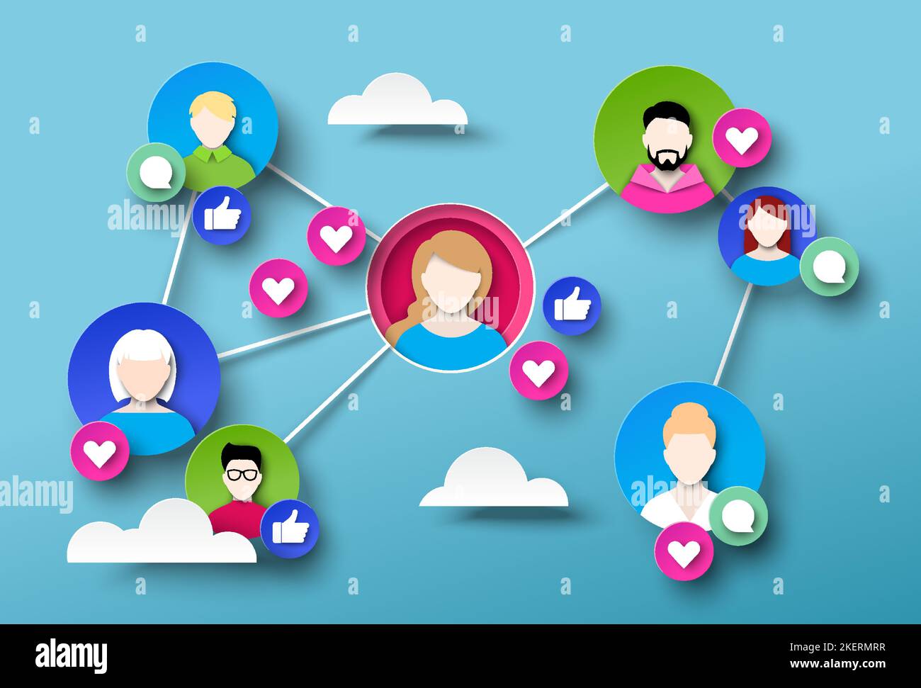 Social network communication in network vector. People community giving ...
