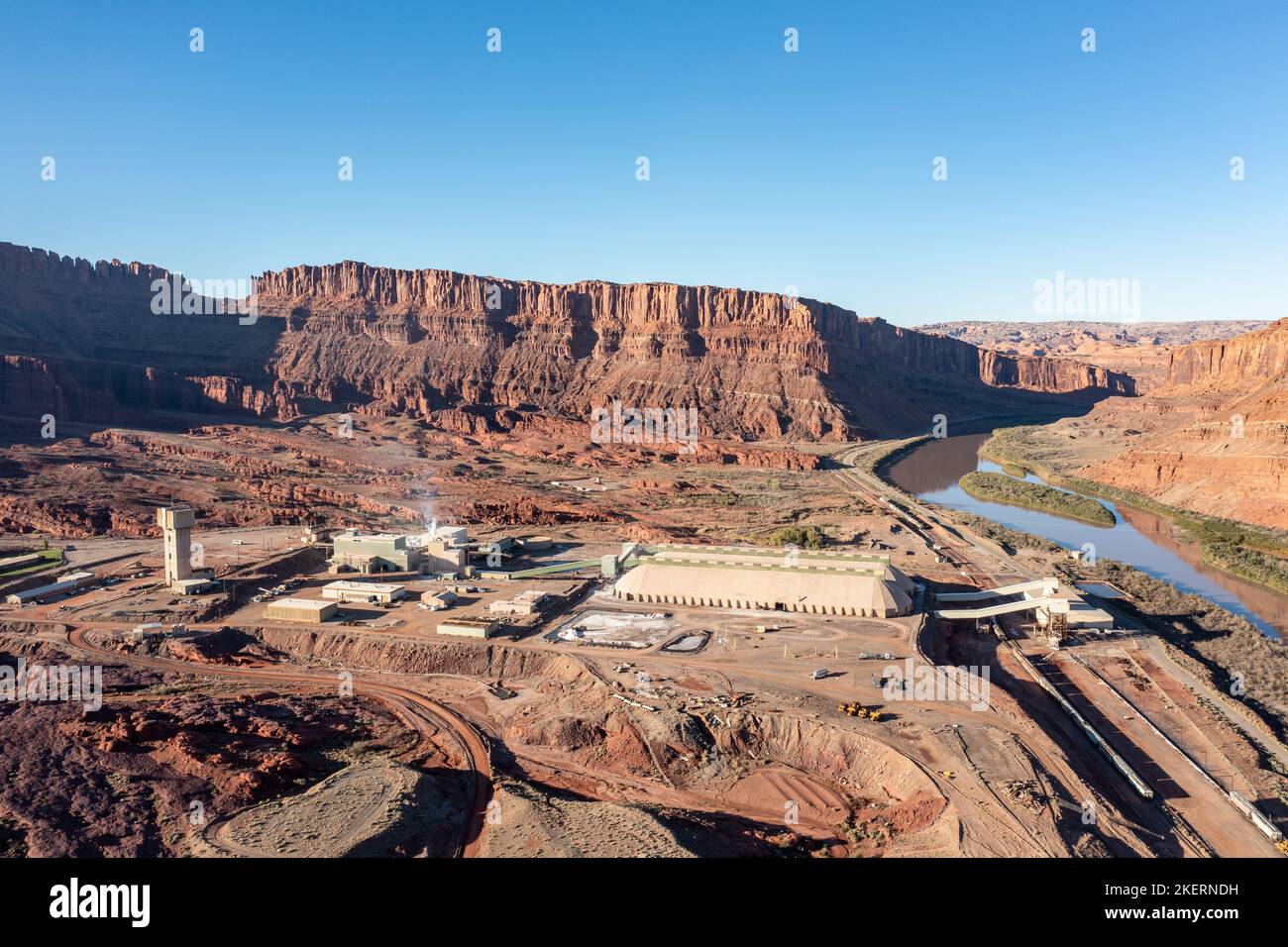 Aerial view of a potash mine by the Colorado River near Moab, Utah. The ...