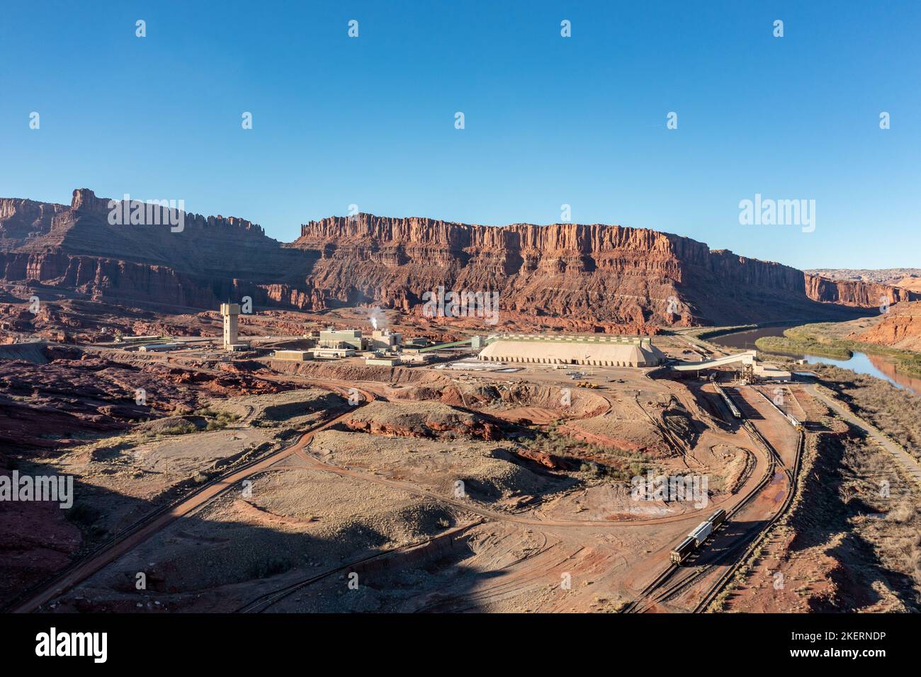 Aerial view of a potash mine by the Colorado River near Moab, Utah. The ...