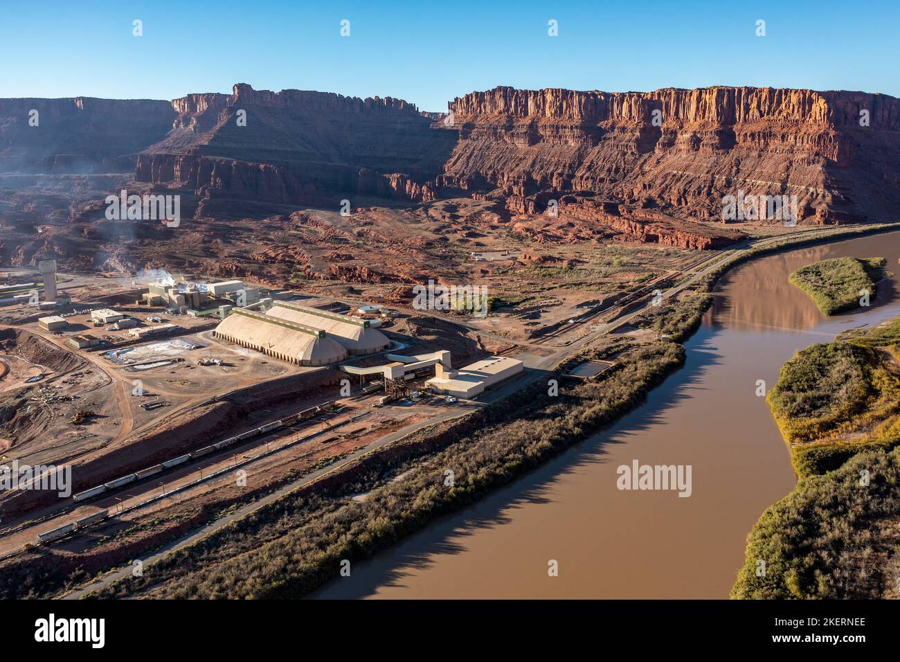 Aerial view of a potash mine by the Colorado River near Moab, Utah. The ...