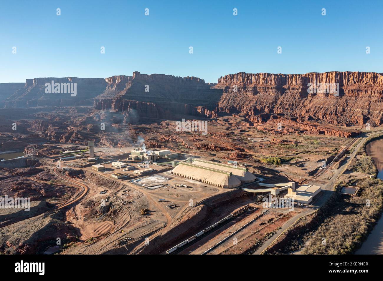 Aerial view of a potash mine by the Colorado River near Moab, Utah. The ...