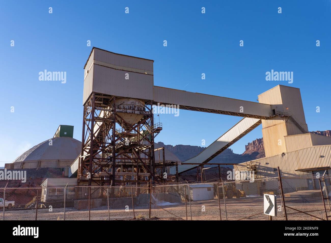 Railcar Loading Facility And Storage Buildings At The Processing Plant At A Potash Mine Using A