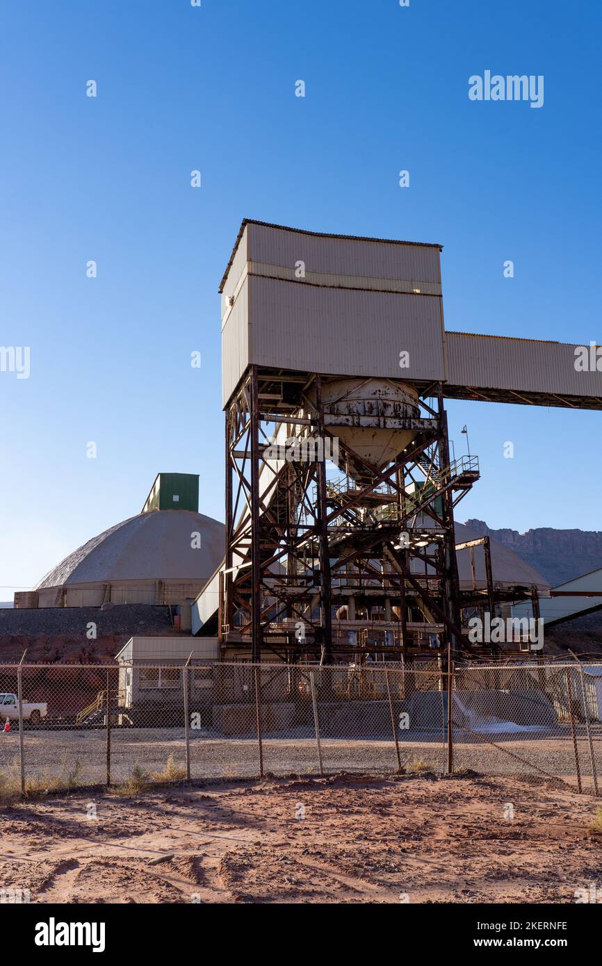 Railcar Loading Facility And Storage Buildings At The Processing Plant At A Potash Mine Using A