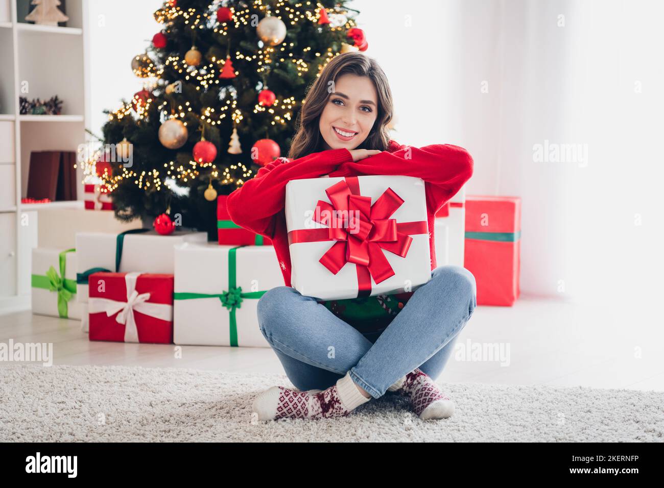 Photo of nice adorable young lovely girl nice mood good looking hold ...