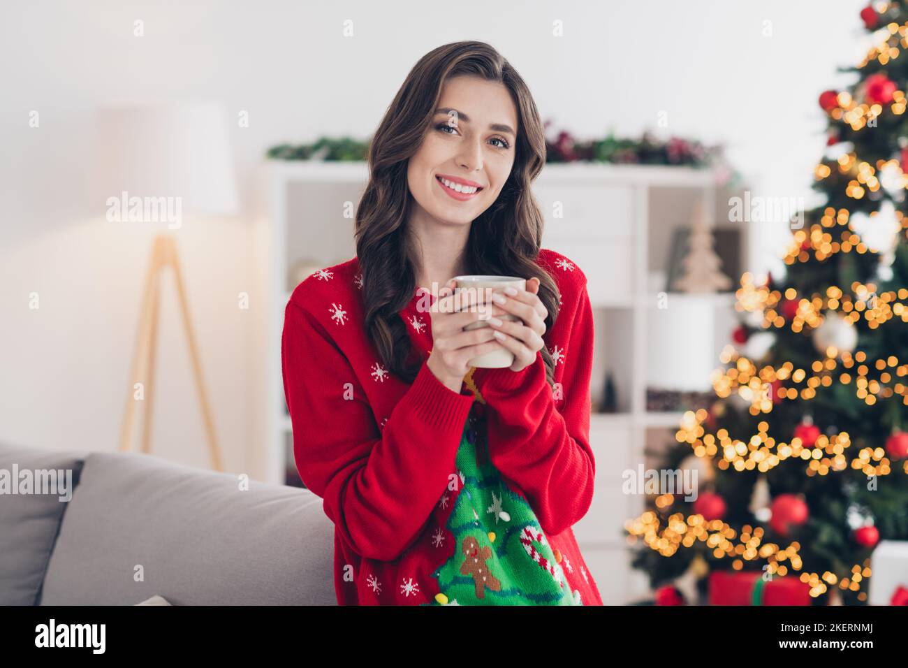 Photo of pretty cute cheerful lady enjoy time own room house indoors ...