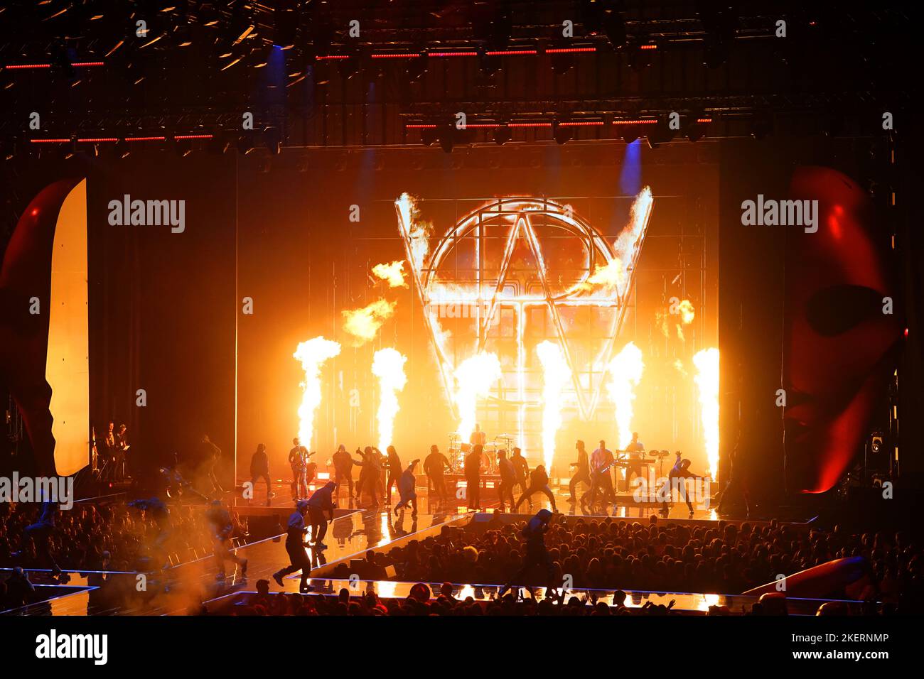 Muse perform on stage at the MTV Europe Music Awards 2022 held at the ...