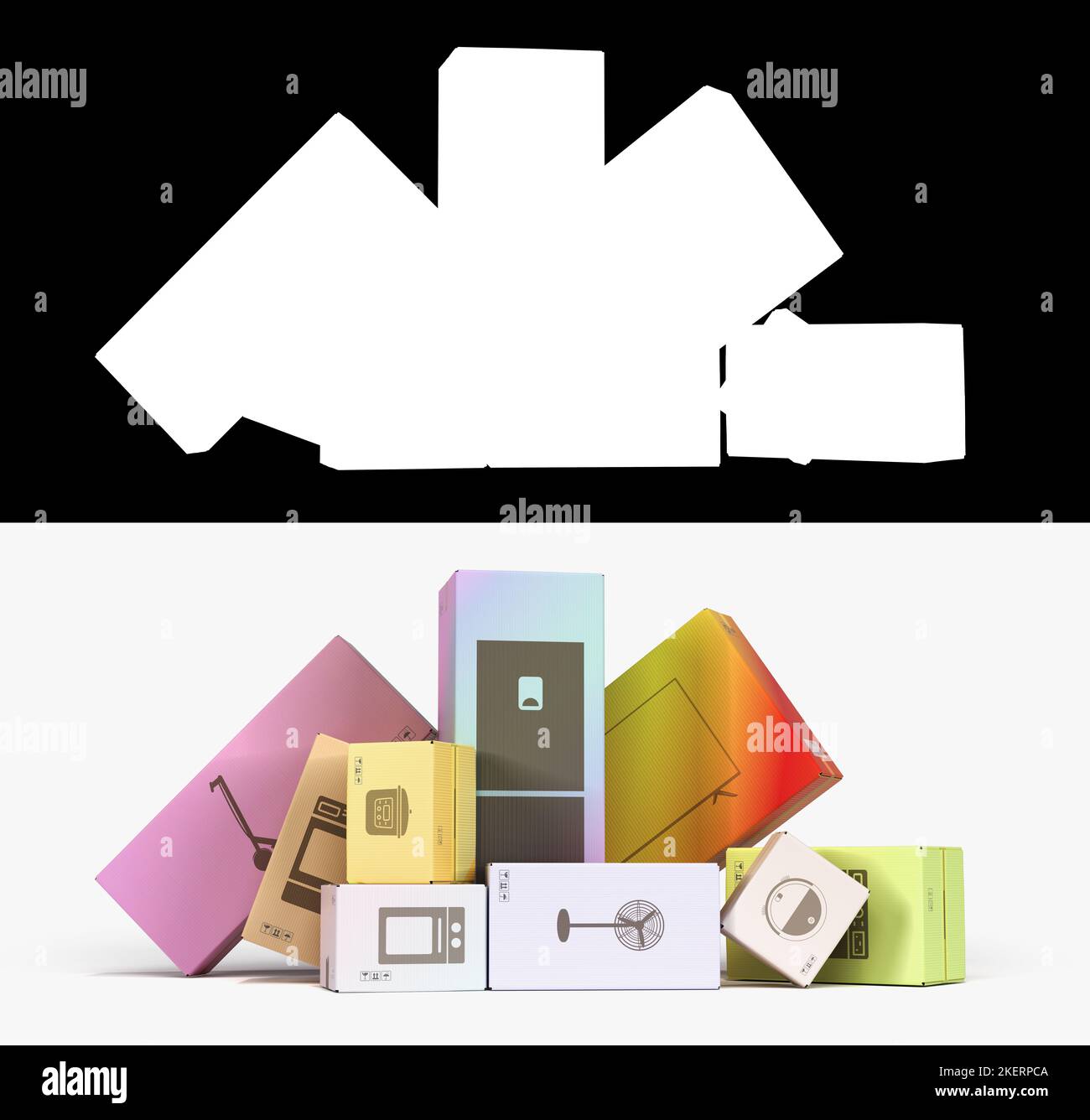 different appliance boxes set on ground delivery concept 3d ...