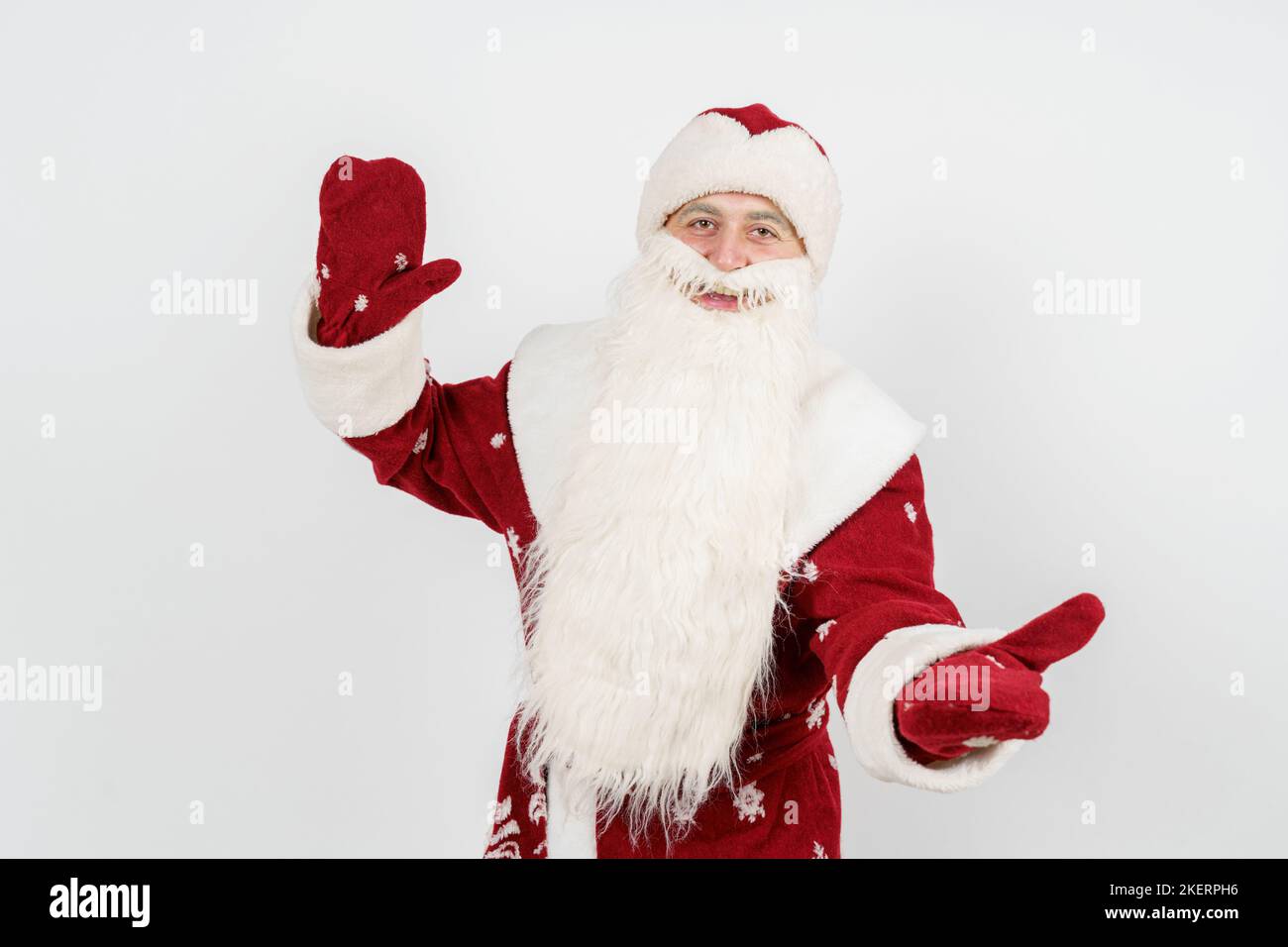 Christmas and New Years concept. Santa Claus gestures with his hands ...