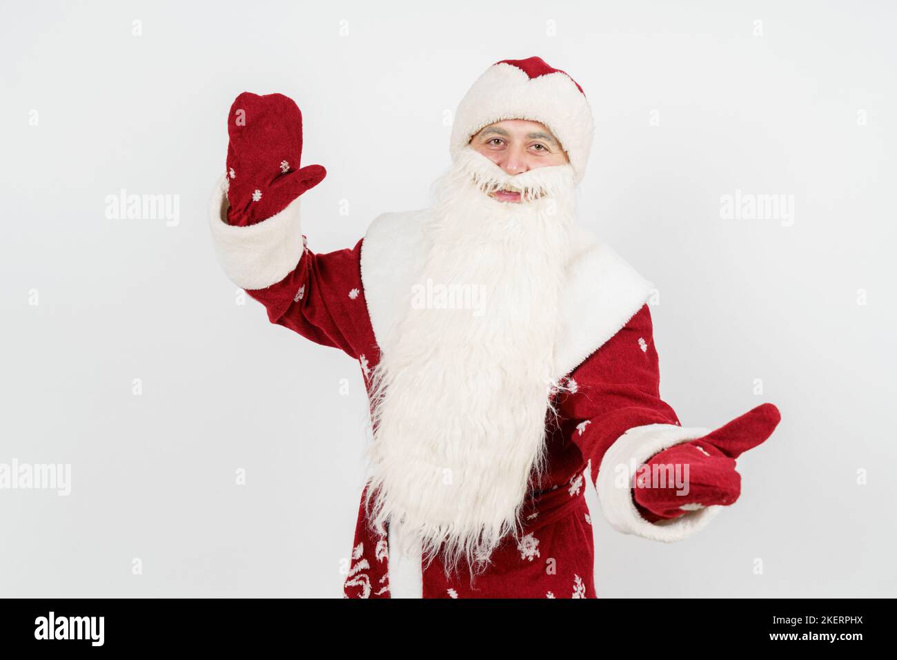 Christmas and New Years concept. Santa Claus gestures with his hands ...