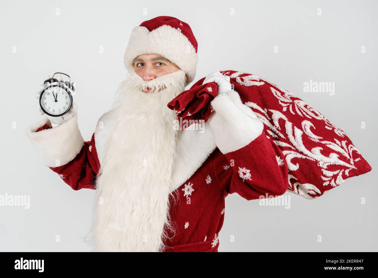 Holidays and Christmas concepts. Santa Claus shows the time remaining ...