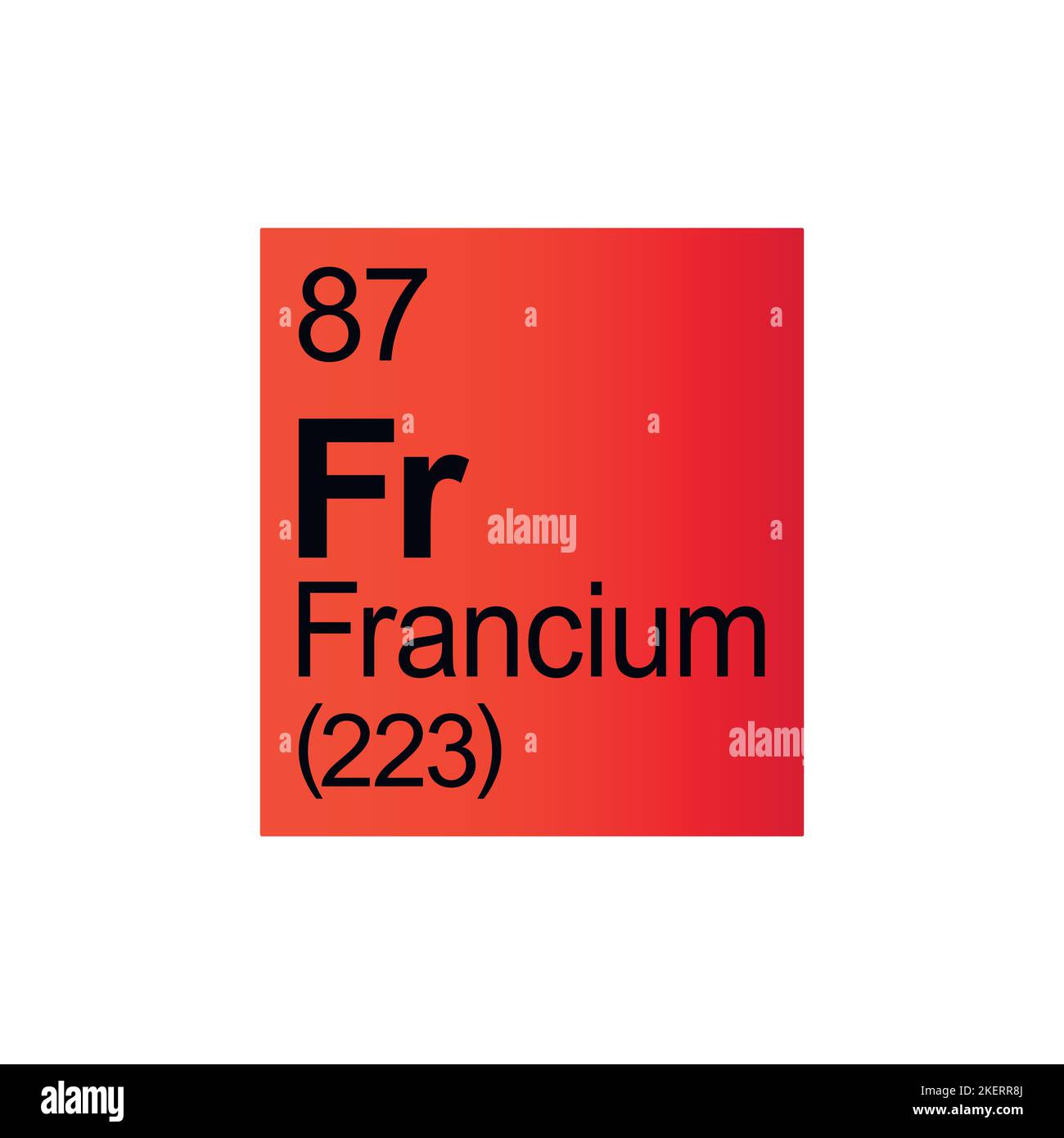 Francium chemical element of Mendeleev Periodic Table on red background ...