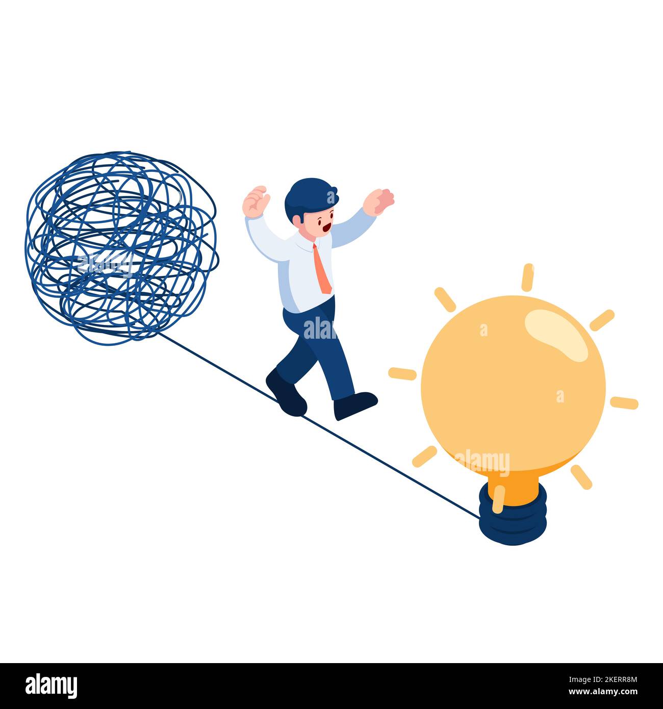Flat 3d Isometric Businessman Walking from Messy Line to Light Bulb ... Flat 3d Isometric Businessman Walking from Messy Line to Light Bulb ...