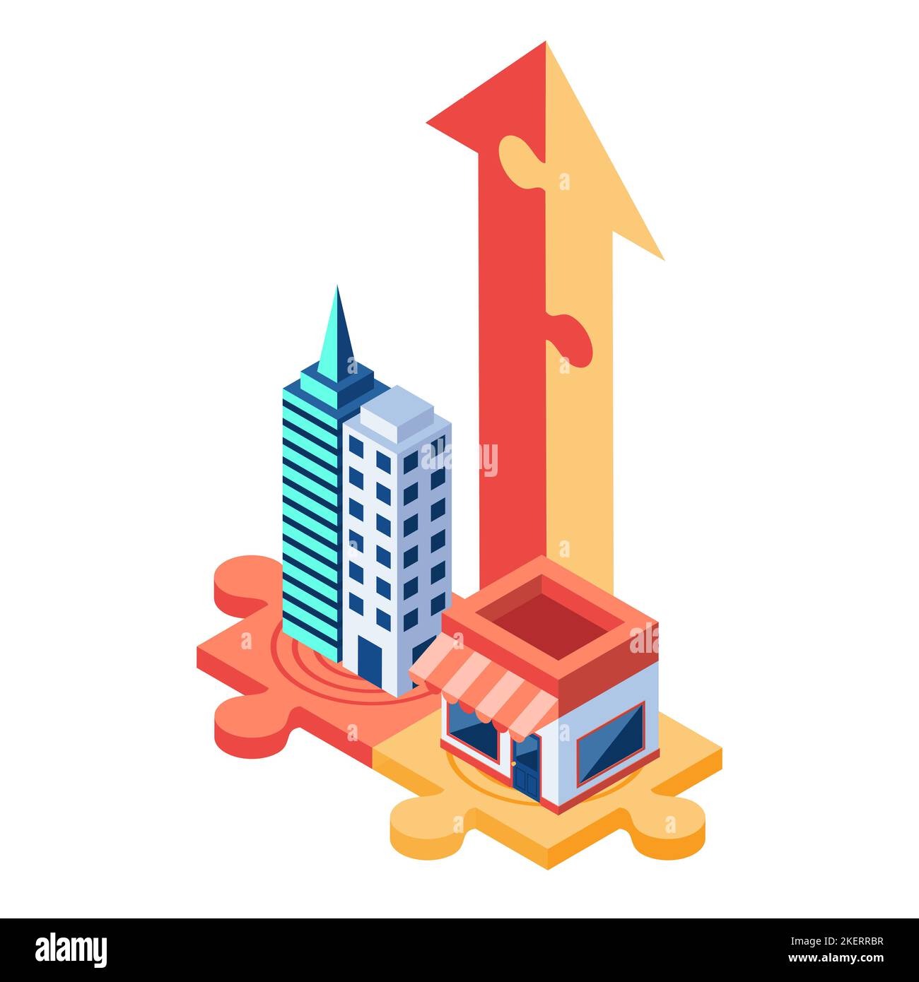 Flat 3d Isometric Company on Puzzle Pieces Merging Together. Merger and ...