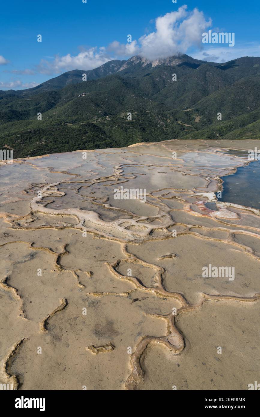 Travertine formations and a mineral pool above the Big Waterfall ...
