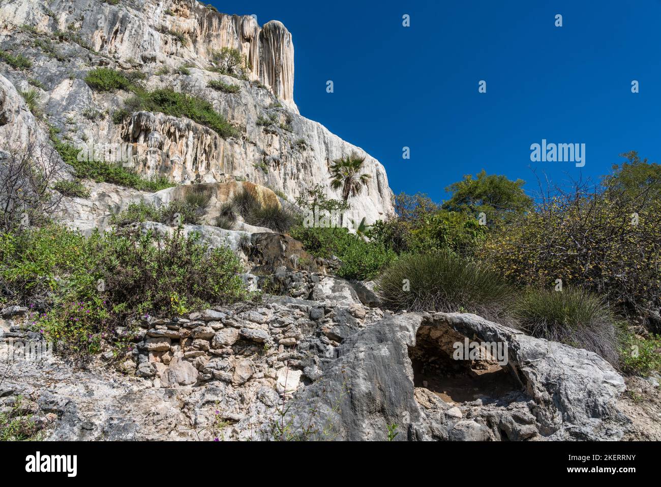 A small arch in the limestone below the Cascada Grande or the Big ...