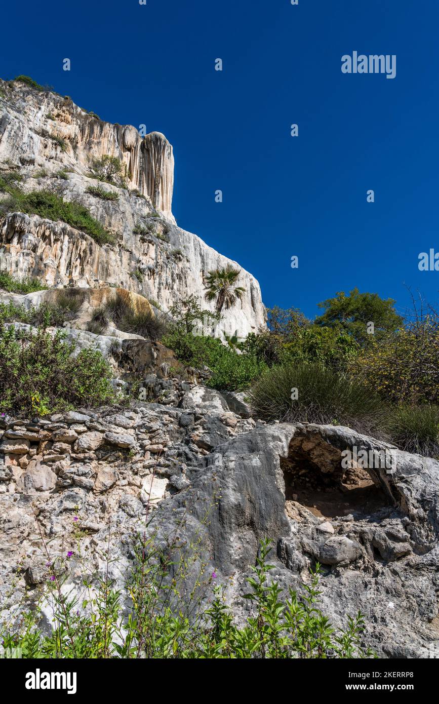 A small arch in the limestone below the Cascada Grande or the Big ...