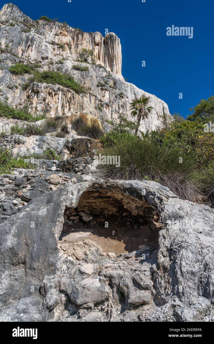 A small arch in the limestone below the Cascada Grande or the Big ...