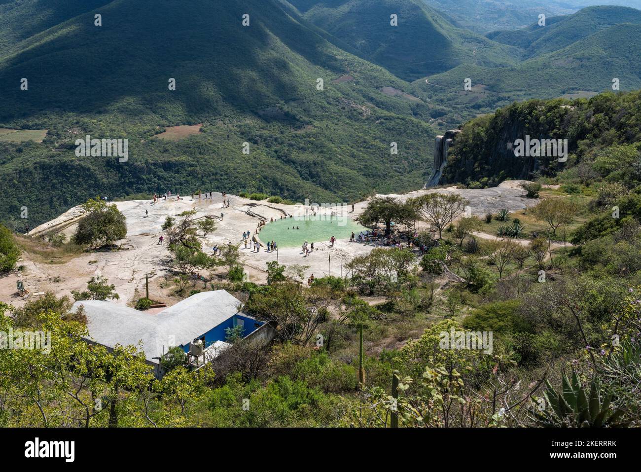 Looking down on the Amphitheater and swimming pools at Hierve el Agua ...