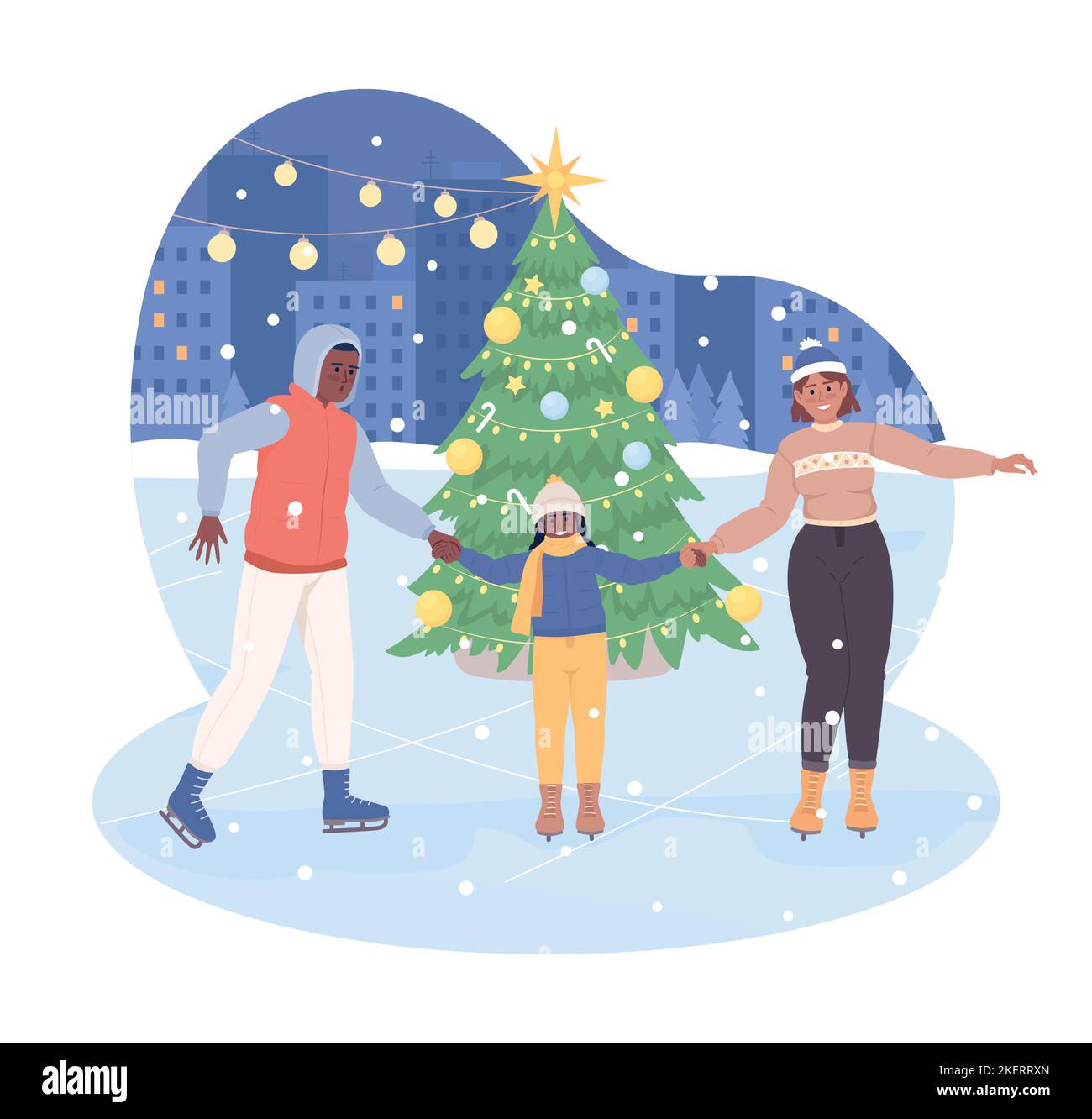 Family on skating rink 2D vector isolated illustration Stock Vector ...