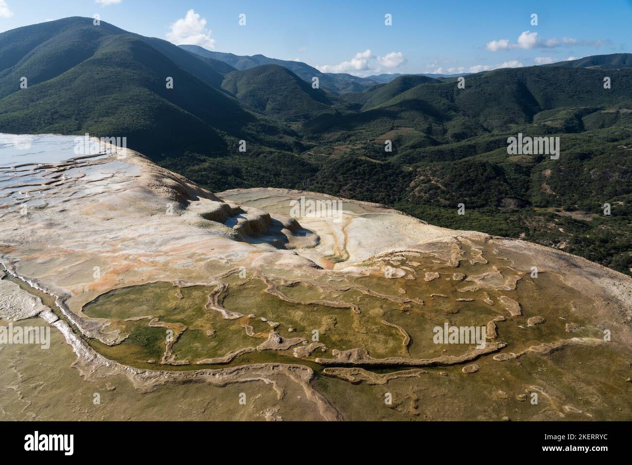 Travertine formations and a mineral pool above the Big Waterfall ...