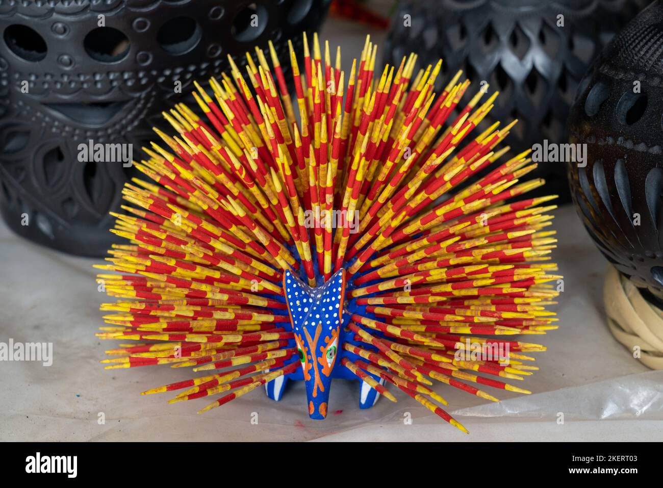 Brightly painted alebrijes carved of copal wood representing real and ...