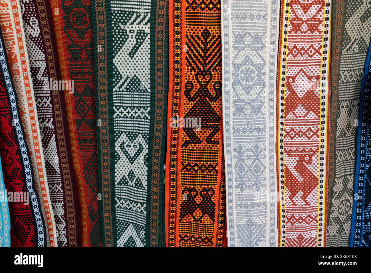 Hand-woven belts with Zapotec designs for sale in a street market in ...
