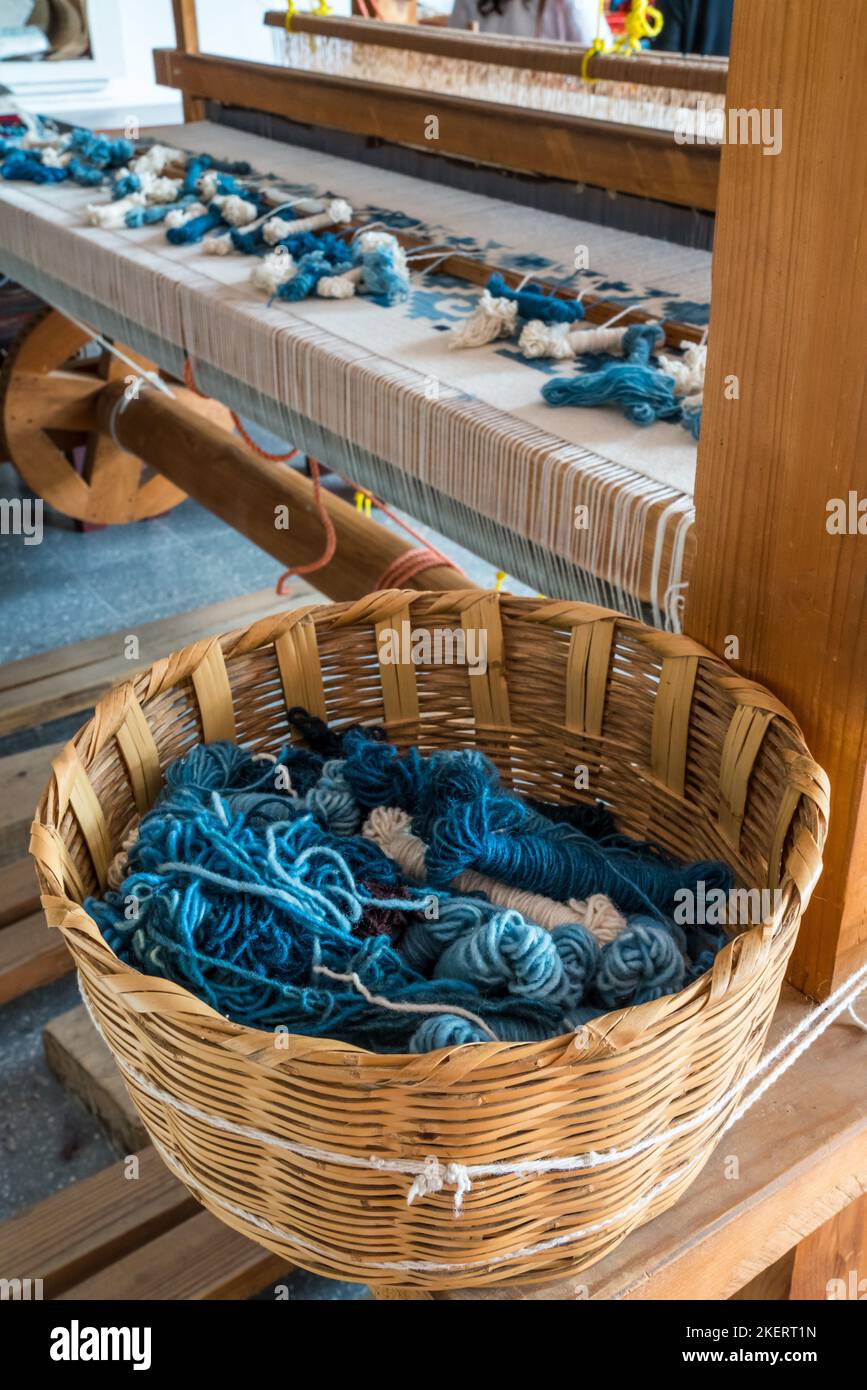 Wool yarn to be used for weaving rugs in Teotitlan del Valle, a famous ...